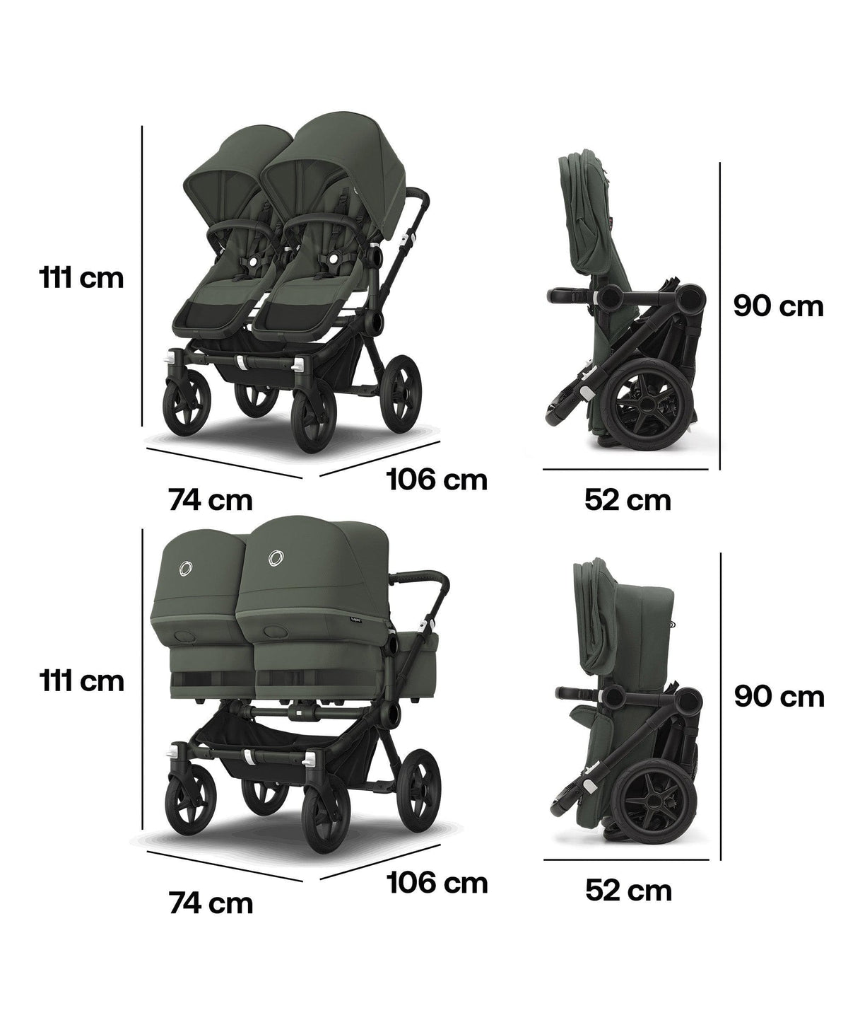 Bugaboo Donkey 5 Twin Carrycot & Seat Pushchair - Forest Green – Mamas ...