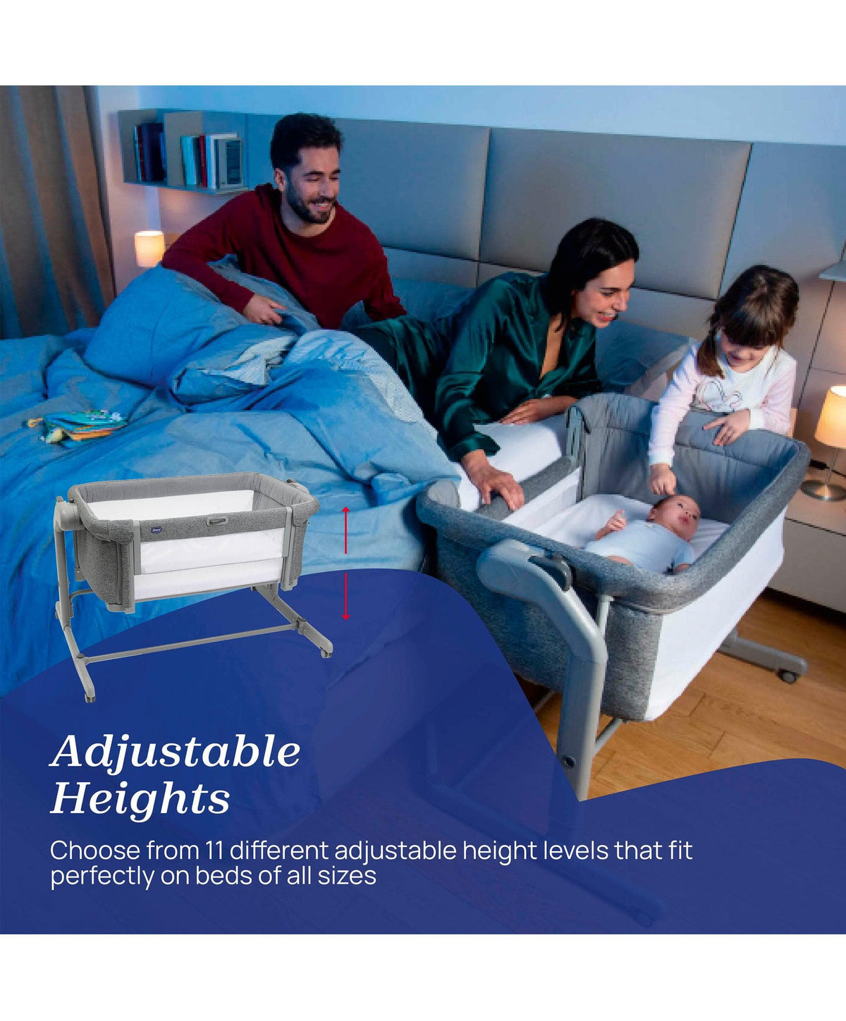 Chicco Next2Me Magic Evo Bedside Crib – Dark Grey – Mamas & Papas UK