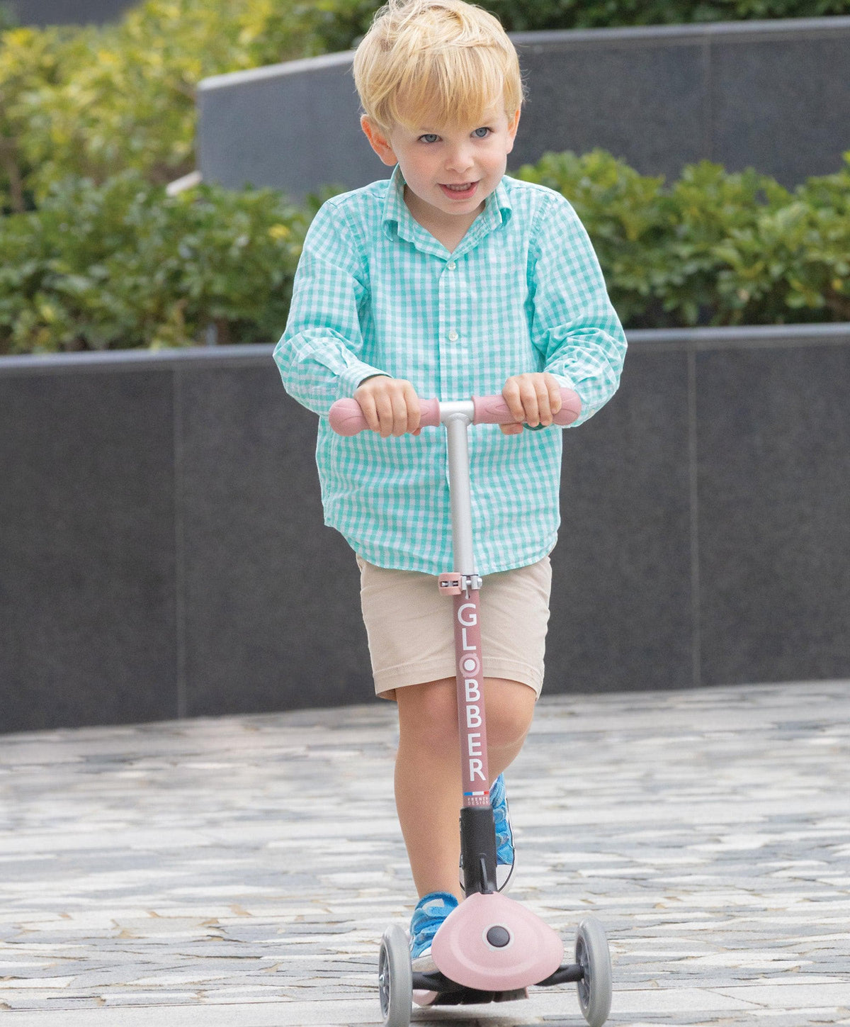 Globber Junior Foldable Lights Eco Scooter - Berry – Mamas & Papas UK