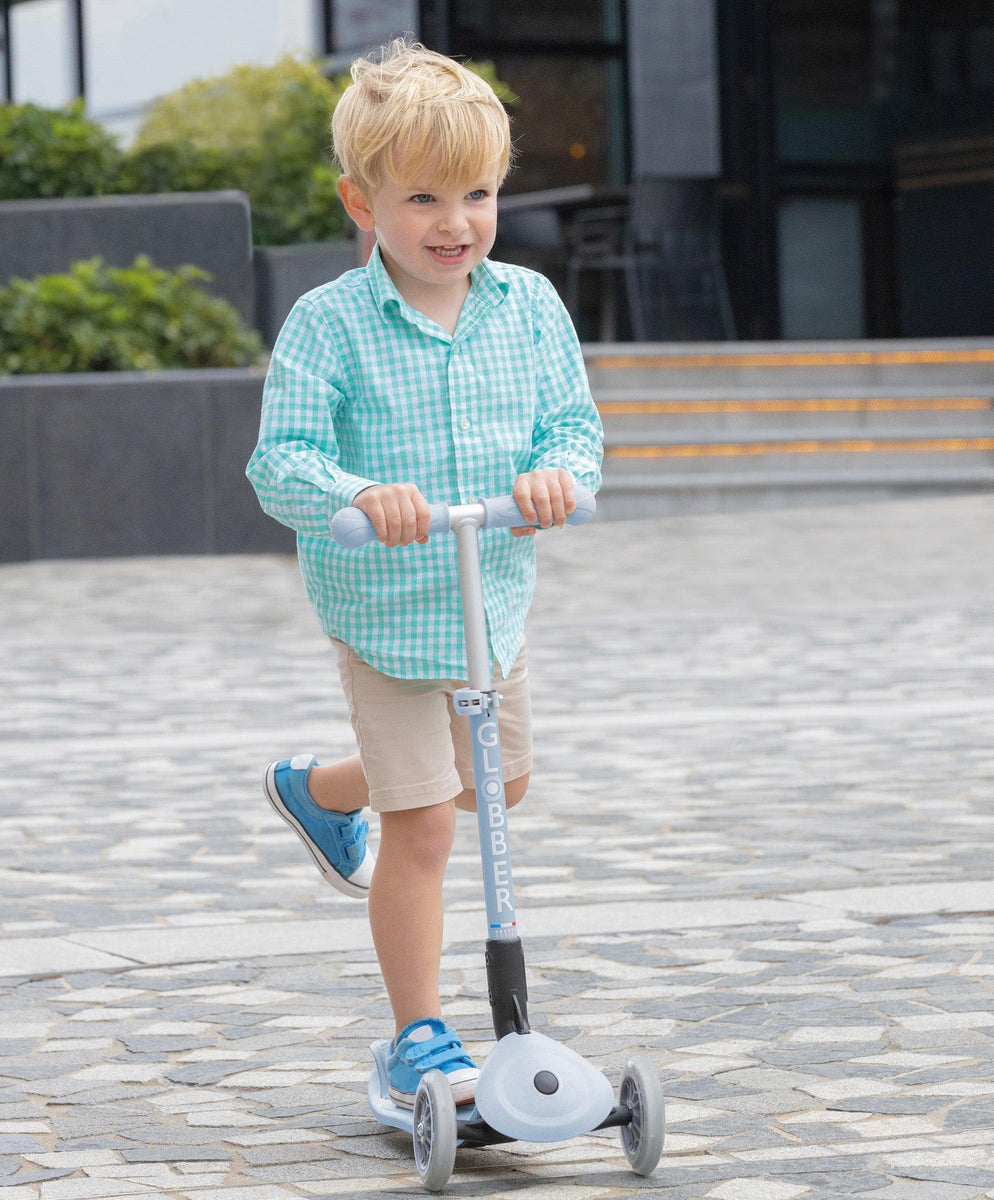 Globber Junior Foldable Lights Eco Scooter - Blueberry – Mamas & Papas UK