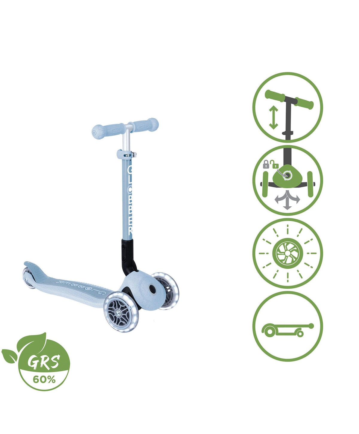 Globber Junior Foldable Lights Eco Scooter - Blueberry – Mamas & Papas UK