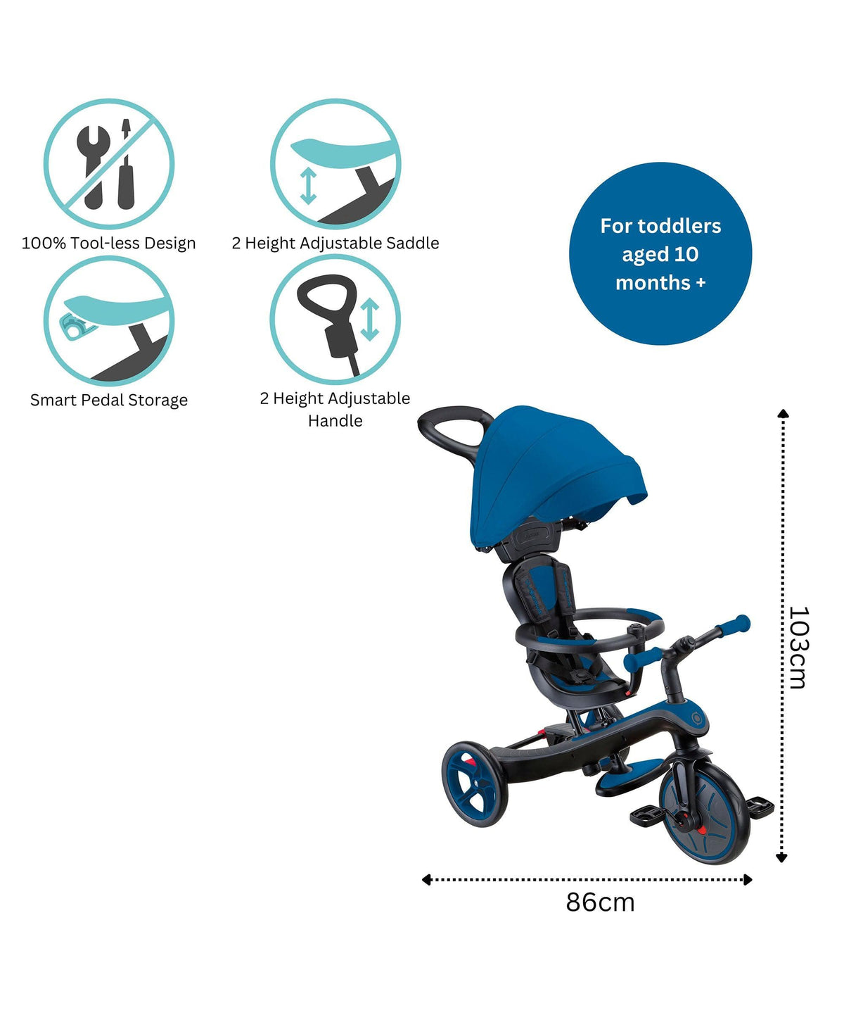 Globber Explorer Trike 4 in 1 – Royal Blue – Mamas & Papas UK