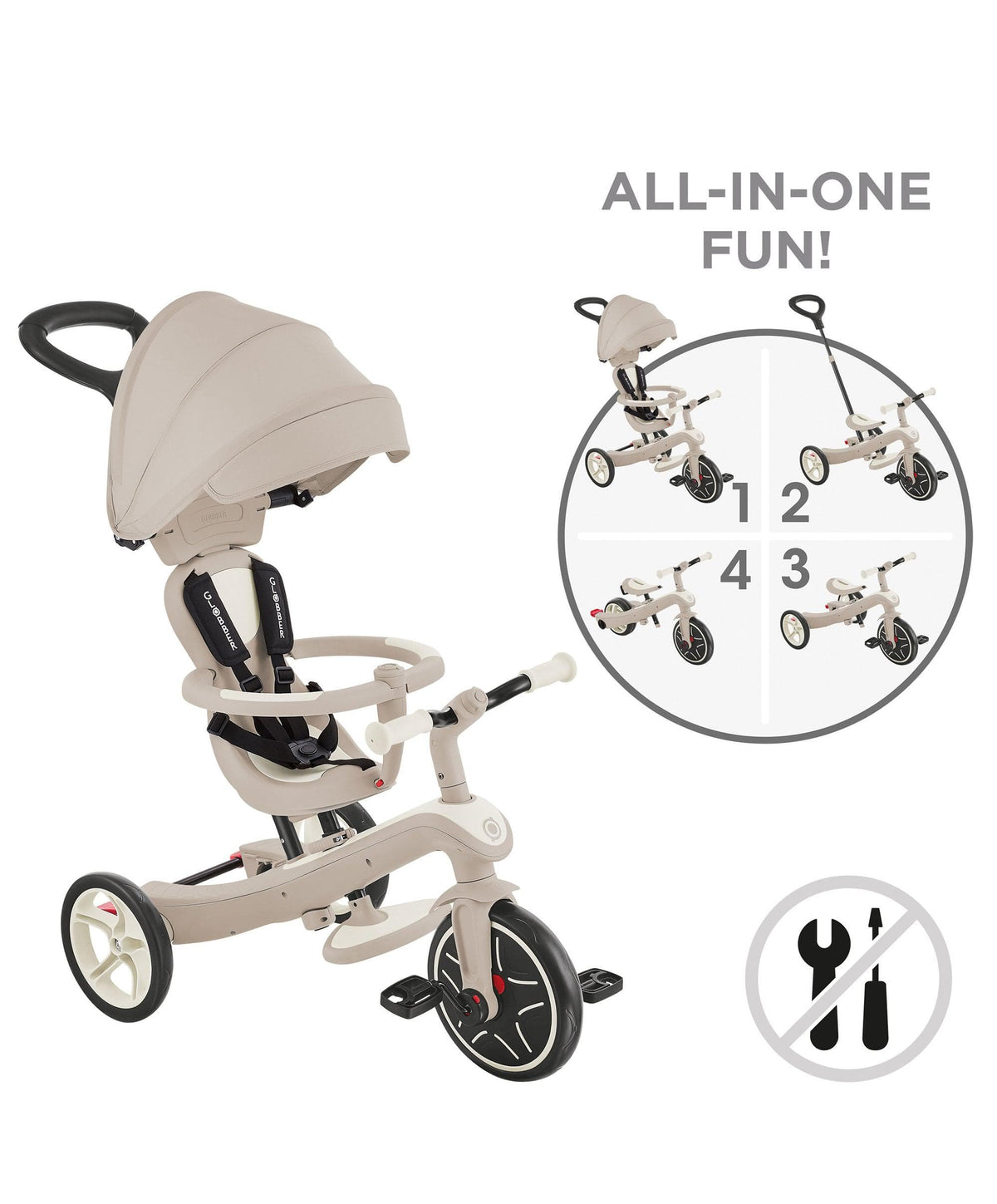 Globber Explorer Trike Eco 4 in 1 – Coconut – Mamas & Papas UK