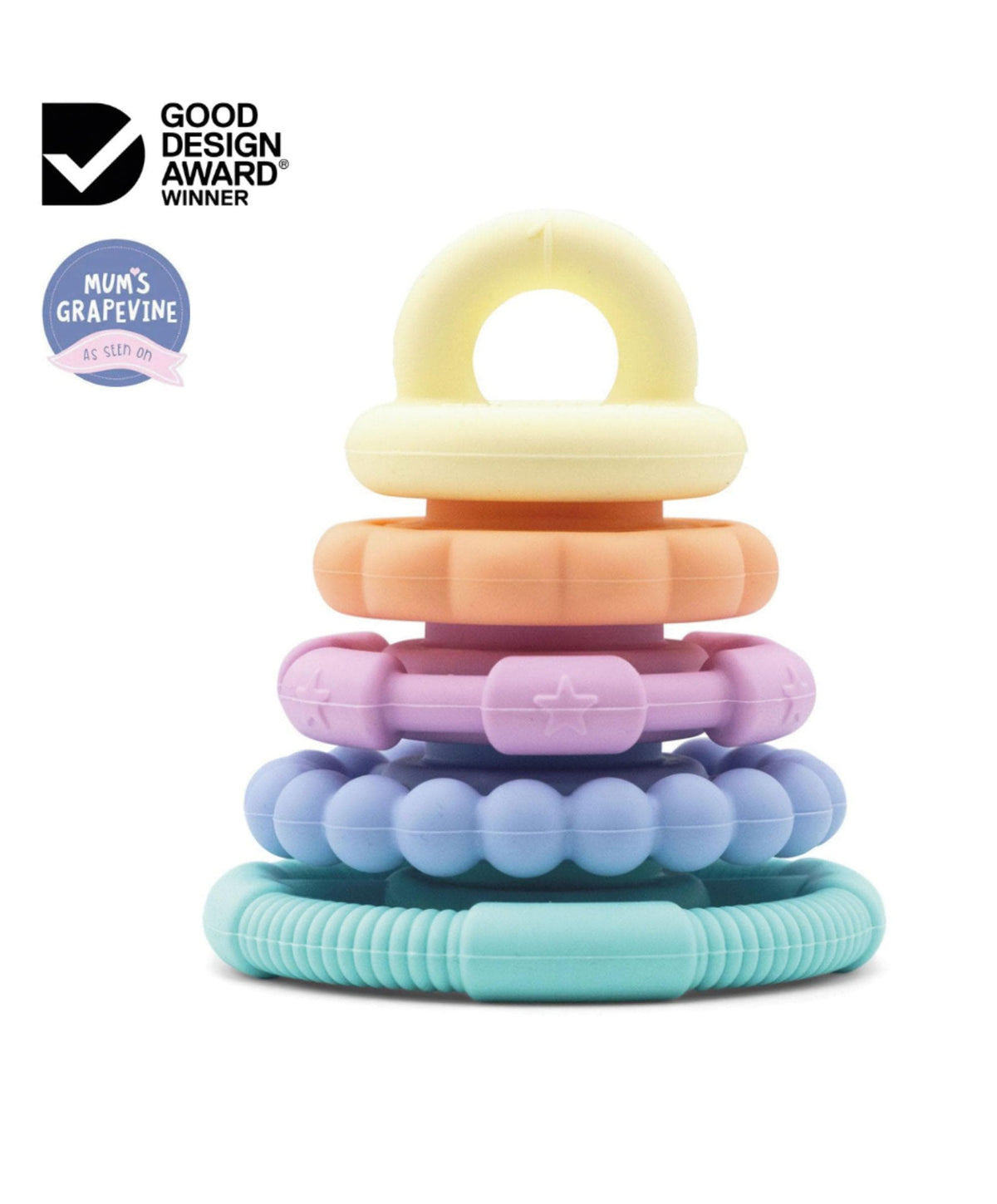 Jellystone Designs Rainbow Stackers & Teether – Pastel – Mamas & Papas UK
