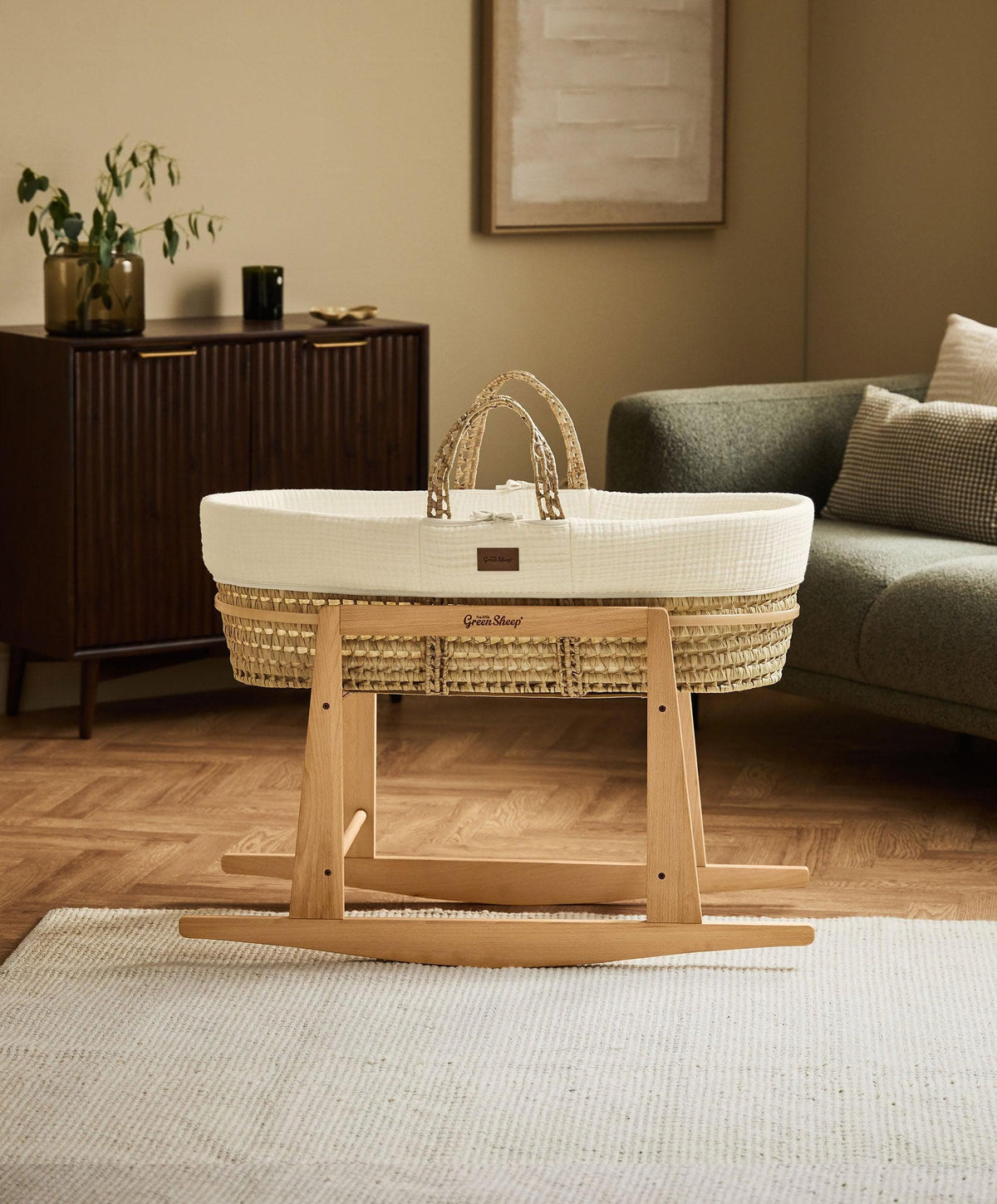 Little Green Sheep Muslin Moses Basket & Mattress - Ecru – Mamas & Papas UK