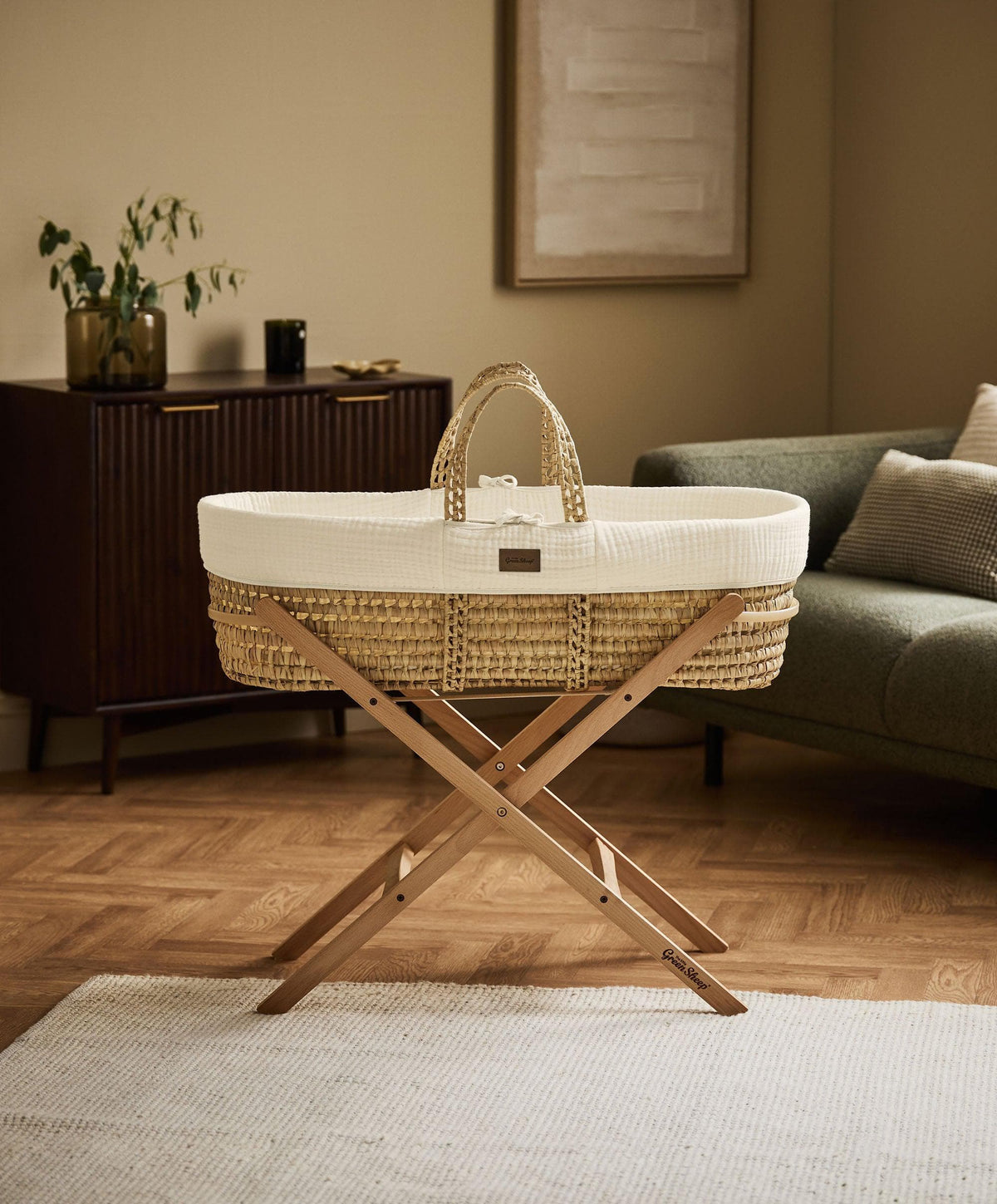 Little Green Sheep Muslin Moses Basket & Mattress - Ecru – Mamas & Papas UK