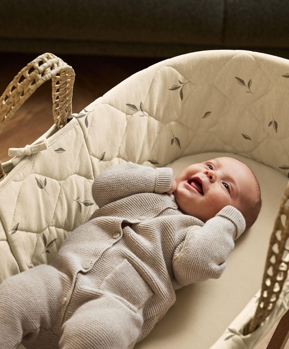 Little Green Sheep Quilted Moses Basket and Mattress - Leaves – Mamas ...