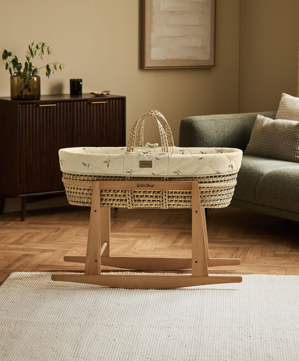 Little Green Sheep Quilted Moses Basket and Mattress - Leaves – Mamas ...