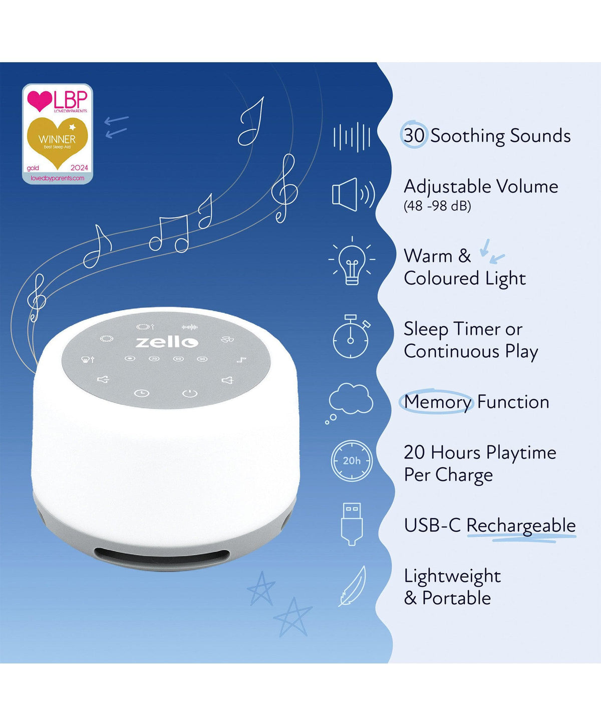 Zello Original White Noise Machine – Mamas & Papas UK
