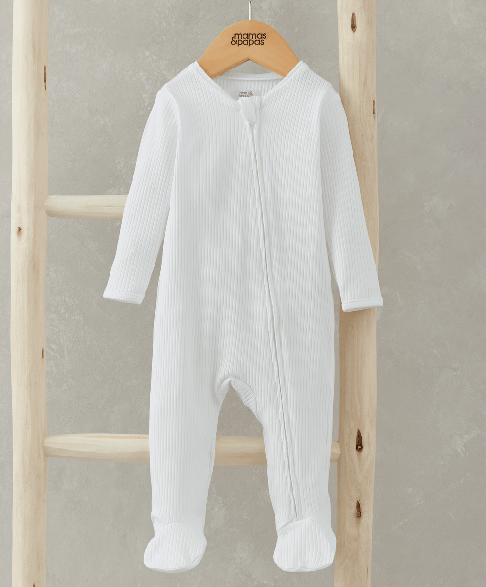 Organic Cotton Ribbed Sleepsuit - White – Mamas & Papas UK
