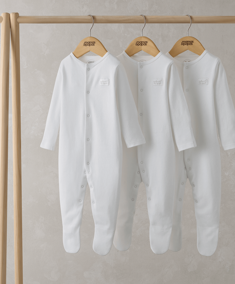 Organic Cotton Sleepsuits (Pack of 3) - White – Mamas & Papas UK