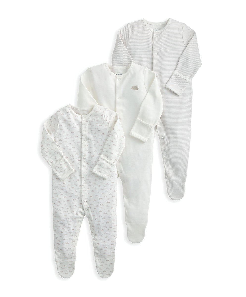 Sleepsuits (Pack of 3) - Cloud Stripe & Placement Prints – Mamas & Papas UK
