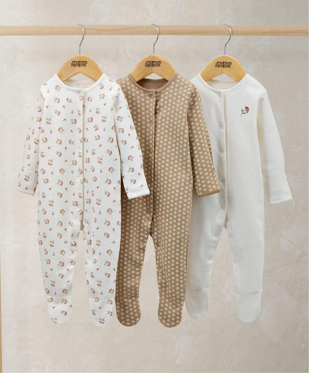 Sleepsuits (Pack of 3) - Floral Woodblock – Mamas & Papas UK