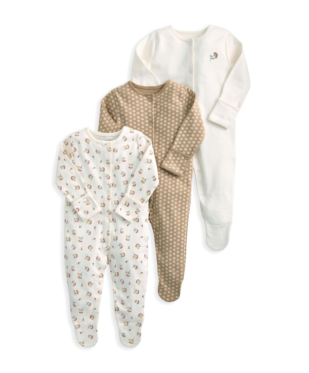 Sleepsuits (Pack of 3) - Floral Woodblock – Mamas & Papas UK