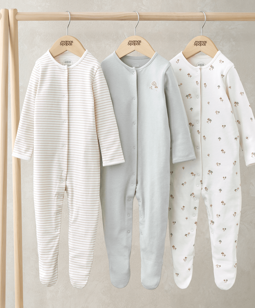 Sleepsuits (Pack of 3) - Mushroom Print – Mamas & Papas UK