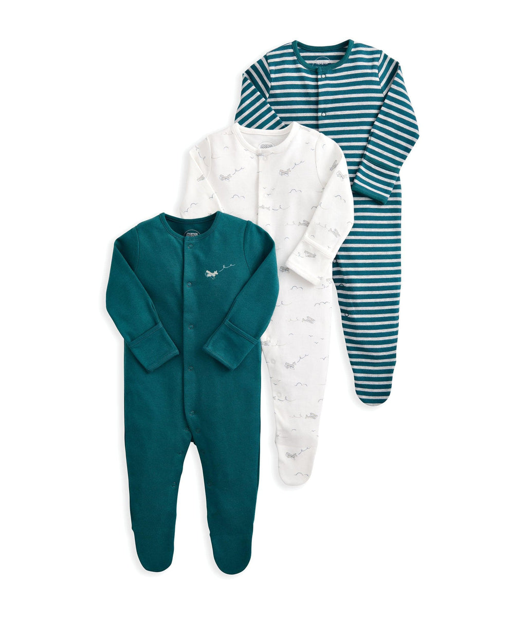 Sleepsuits (Pack of 3) - Planes Stripe – Mamas & Papas UK