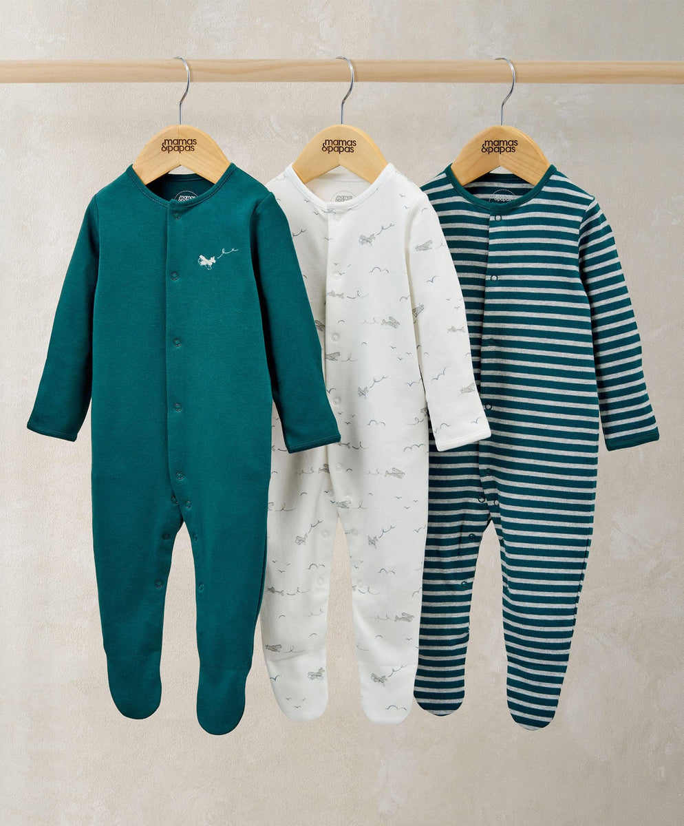 Sleepsuits (Pack of 3) - Planes Stripe – Mamas & Papas UK