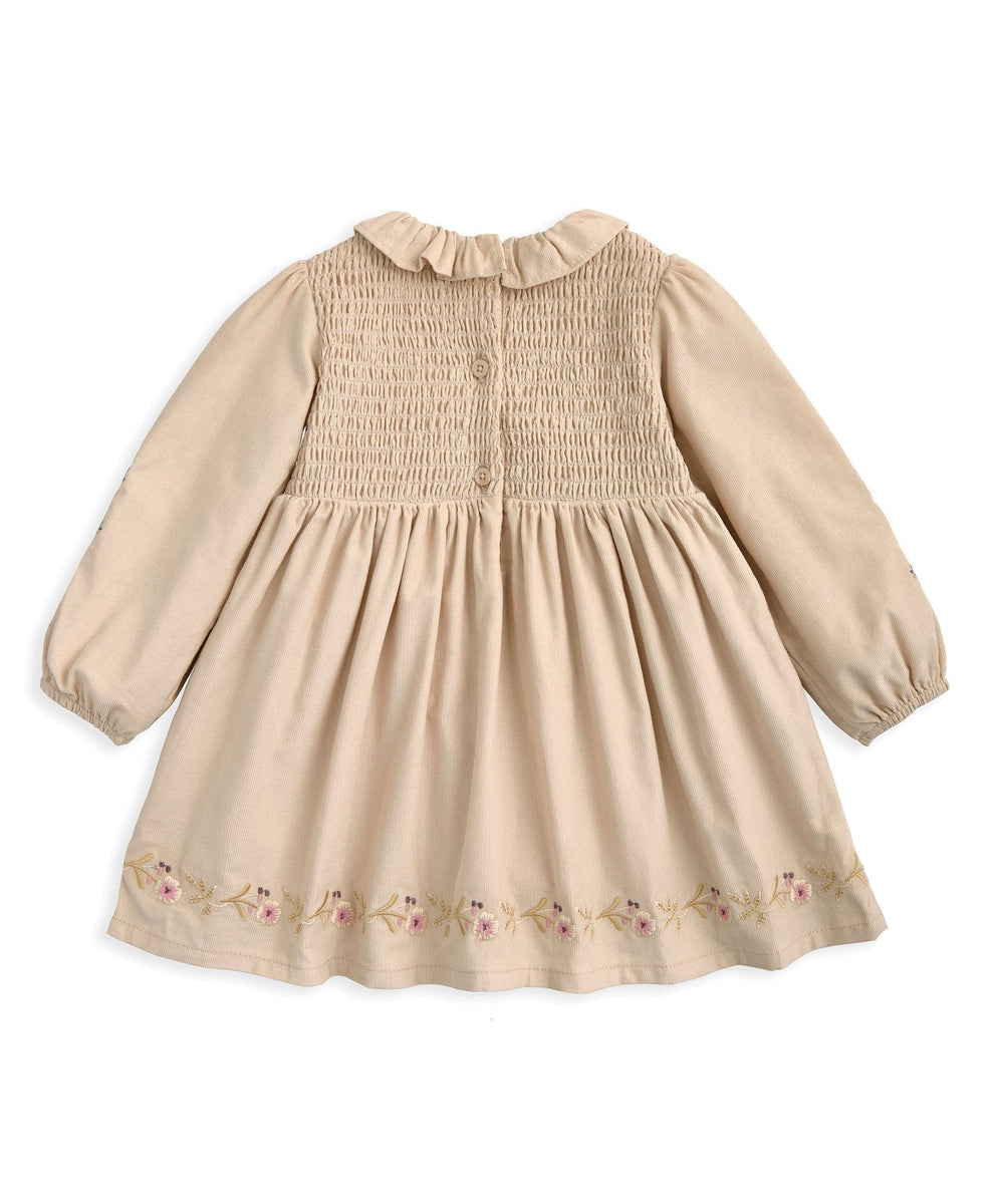 Embroidered Cord Dress with Frill Neck & Smocked Yoke – Mamas & Papas UK