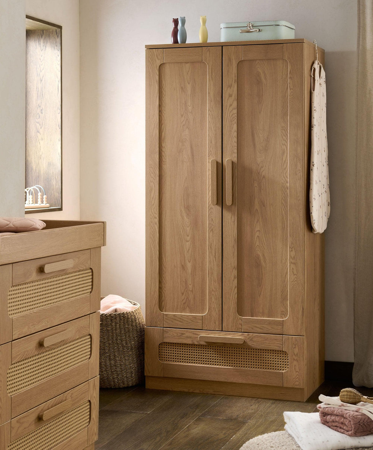 Esna 3 Piece Cotbed Set with Dresser Changer & Wardrobe - Rattan ...