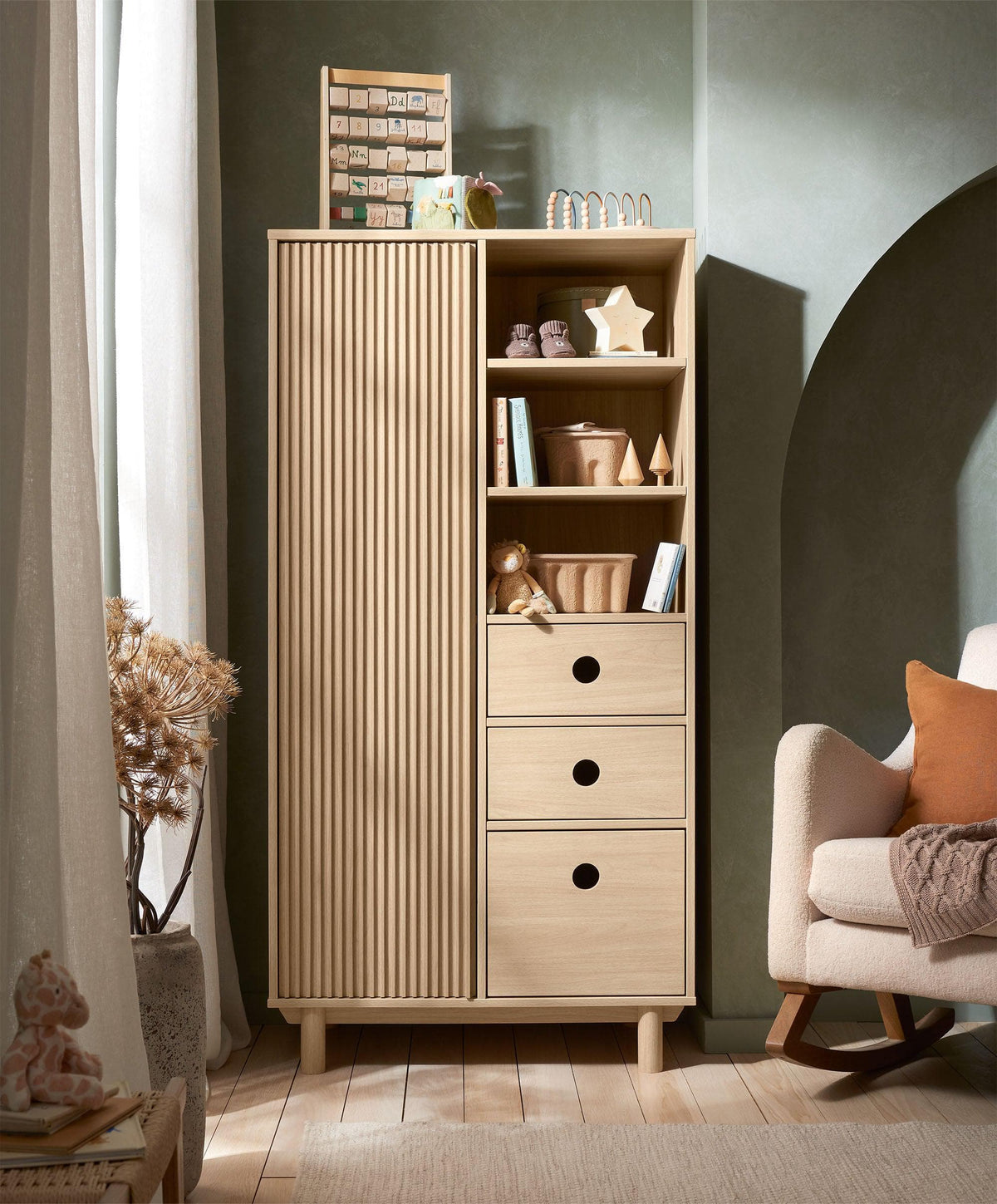 Oska 3 Piece Cotbed Range With Wide Dresser Changer & Wardrobe - Oak ...