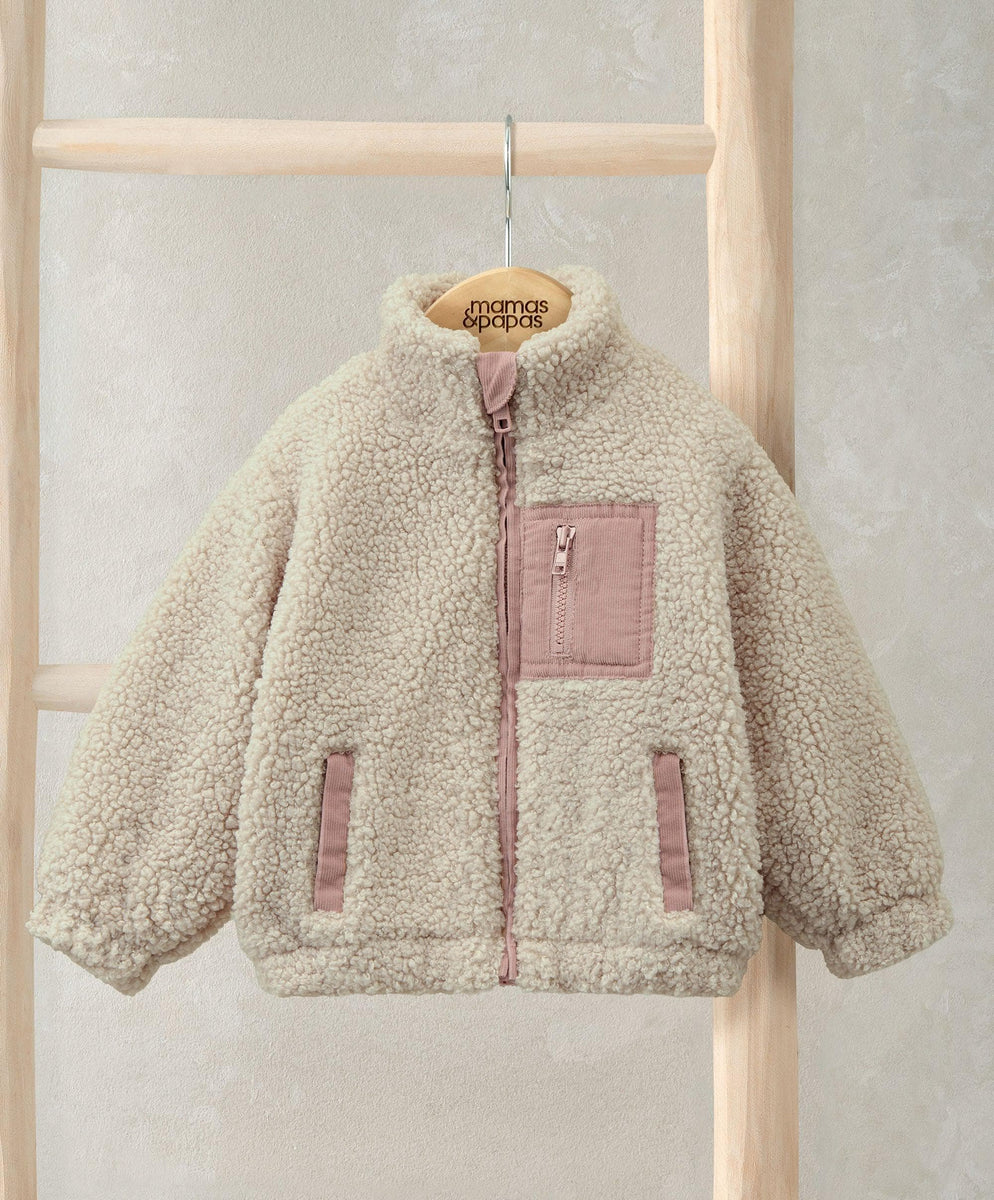 Funnel Neck Borg Jacket with Chest Pocket - Cream – Mamas & Papas UK