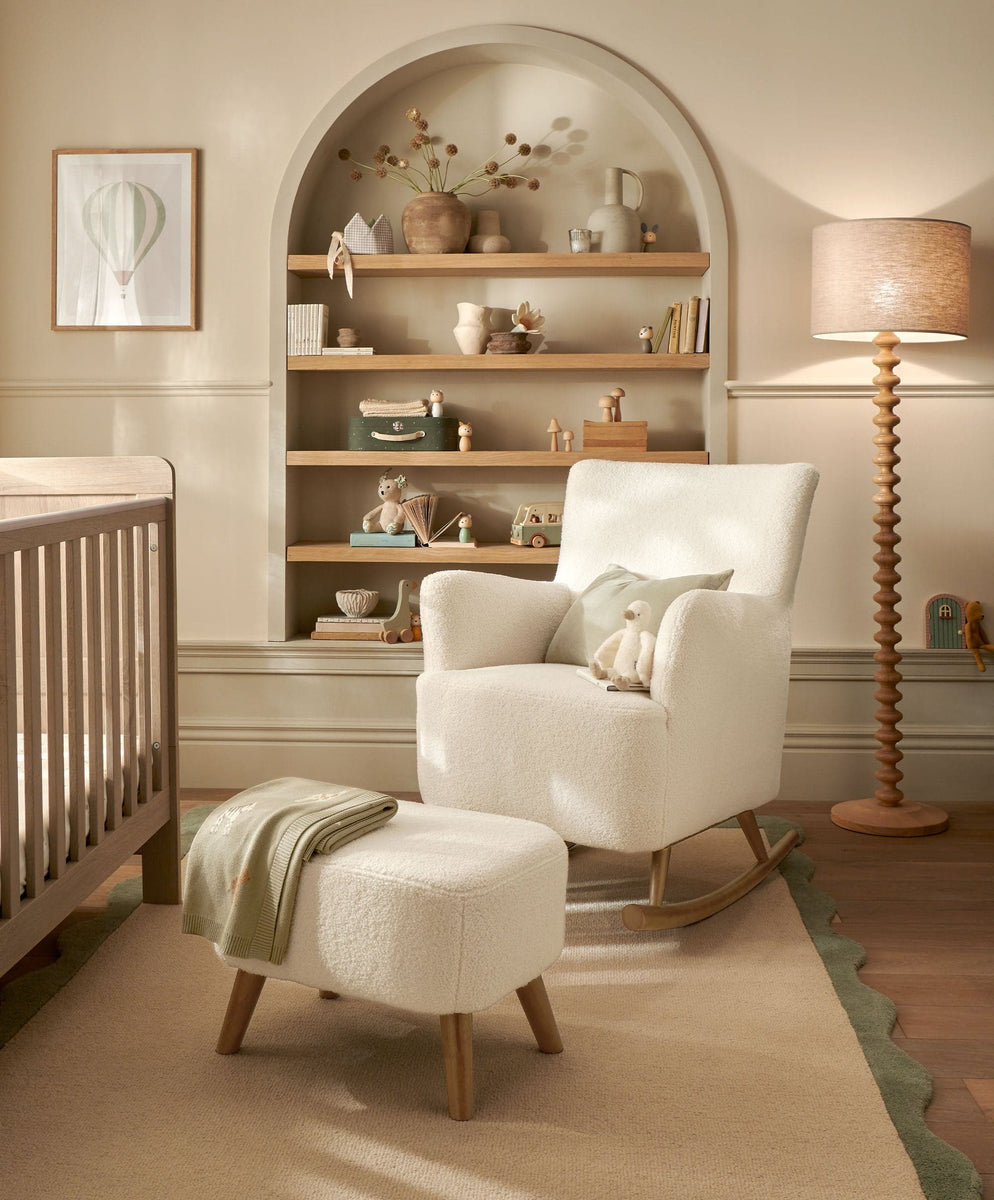 Elwood Nursing Chair & Stool - Off White Boucle – Mamas & Papas UK