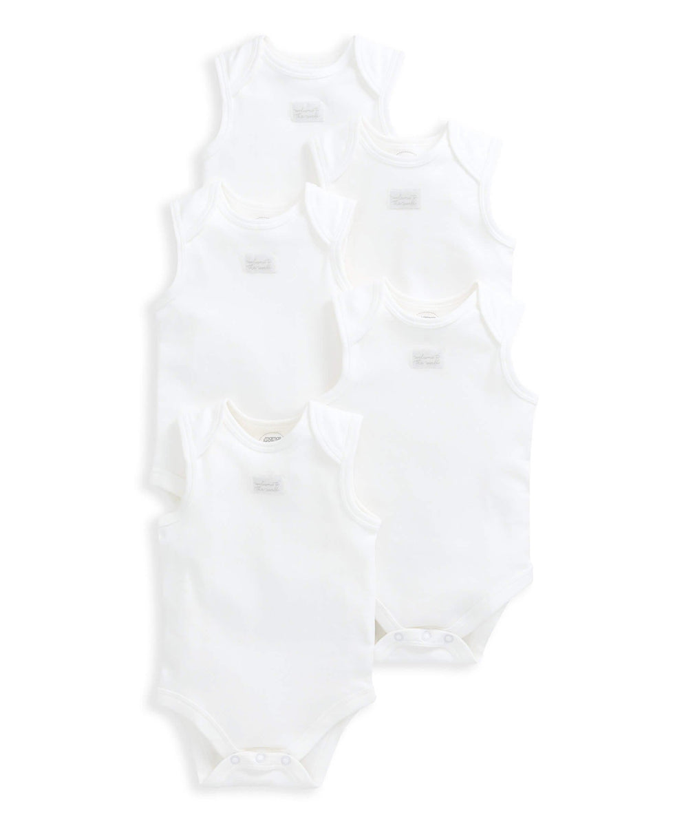 Organic Cotton Sleeveless Bodysuits (5 Pack) - White – Mamas & Papas UK