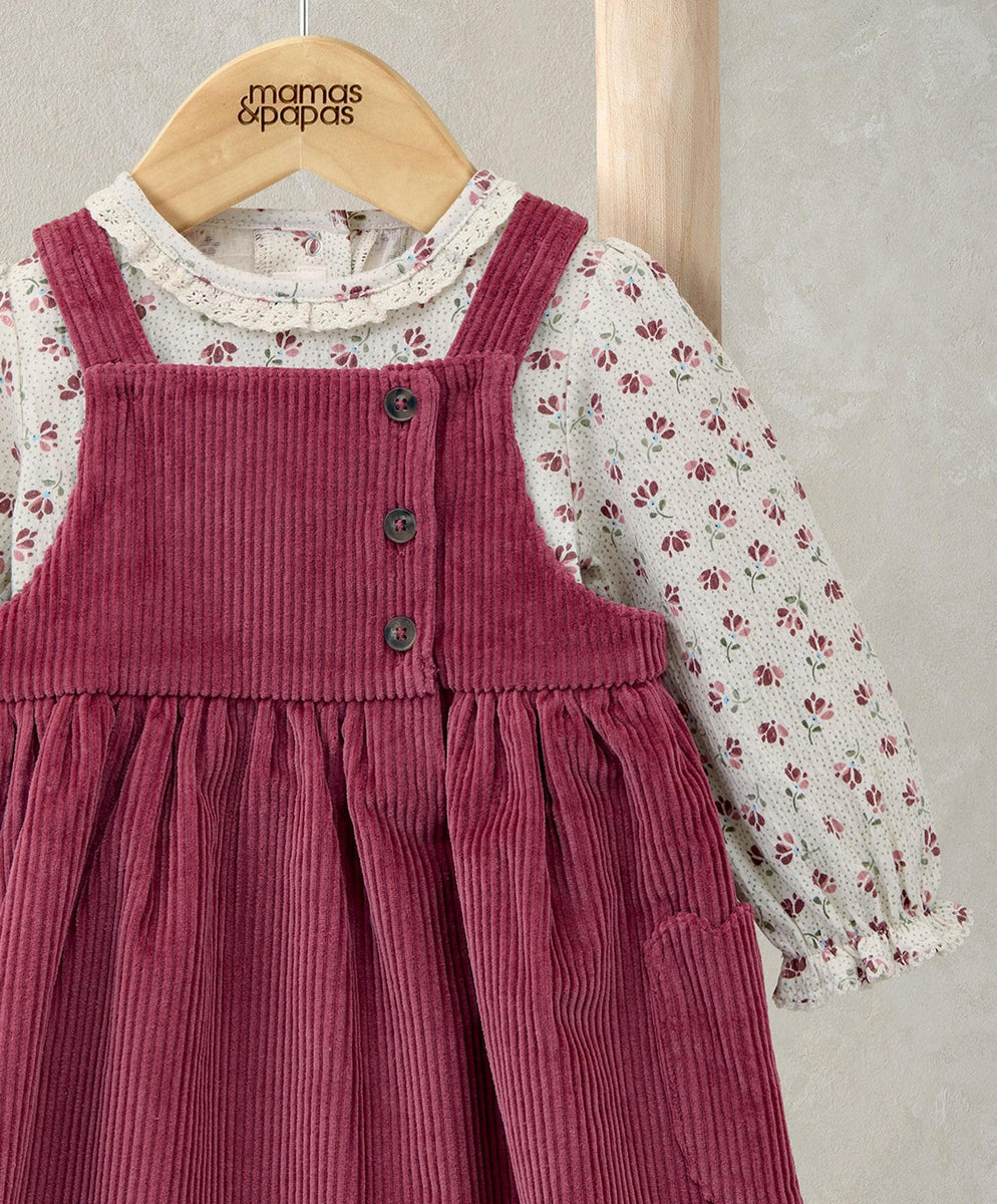 Cord Pinny Dress & Floral Bodysuit Set (2 Pieces) – Mamas & Papas UK