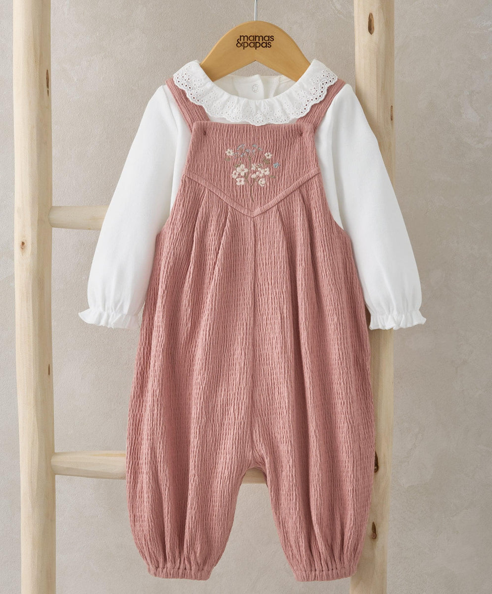 Crinkle Dungarees & Bodysuit Outfit Set - Pink – Mamas & Papas UK