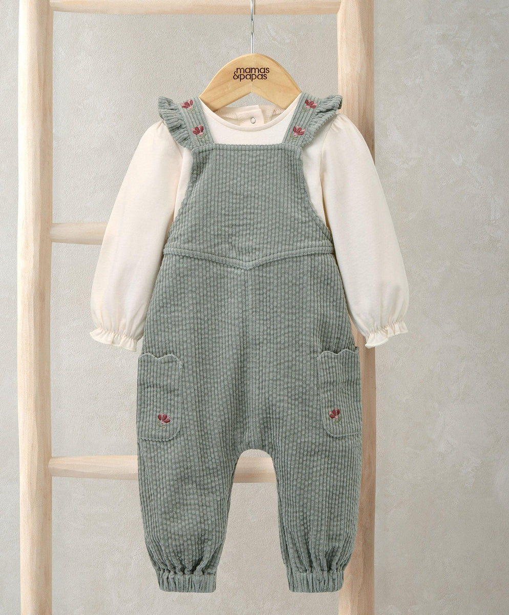 Embroidered Cord Dungarees & Bodysuit Set (2 Pieces) - Green – Mamas ...