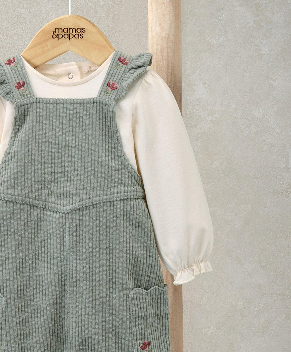 Embroidered Cord Dungarees & Bodysuit Set (2 Pieces) - Green – Mamas ...