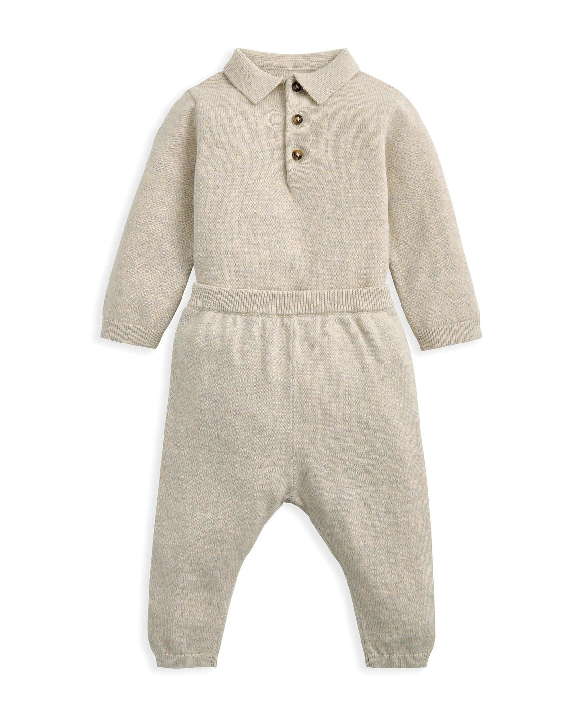 Oatmeal Knit Polo Bodysuit & Bottoms Set (2 Pieces) – Mamas & Papas UK