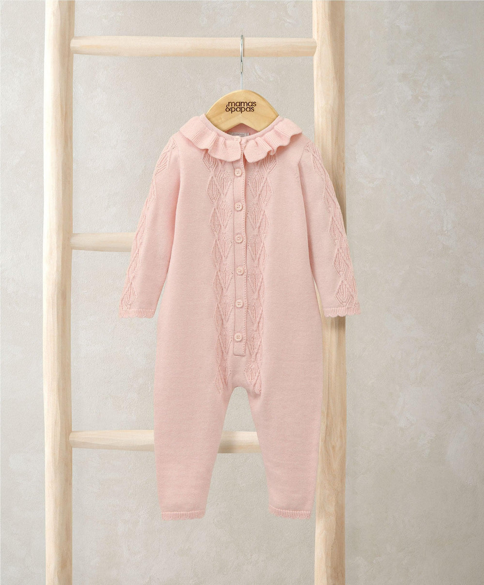 Diamond Stitch Knitted Romper with Frill Collar - Pink – Mamas & Papas UK