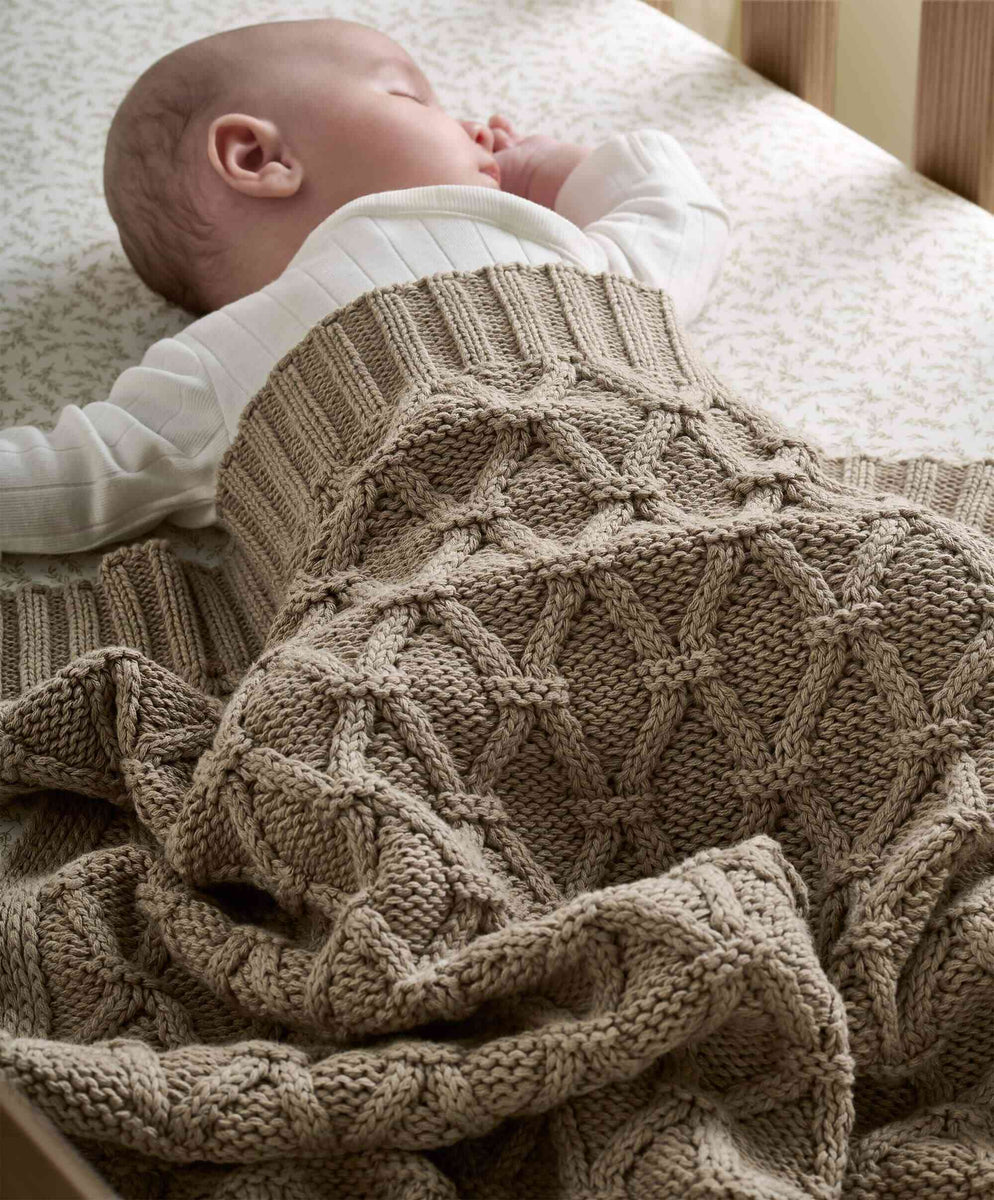 Cable Knit Blanket - Welcome to the World Seedling - Mocha – Mamas ...
