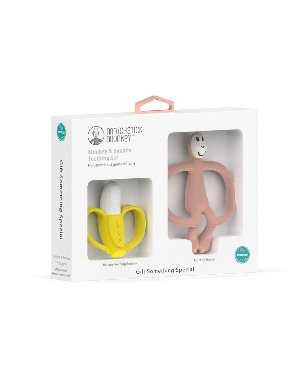 Matchstick Monkey, Monkey & Banana Teething Set - Pink – Mamas & Papas UK