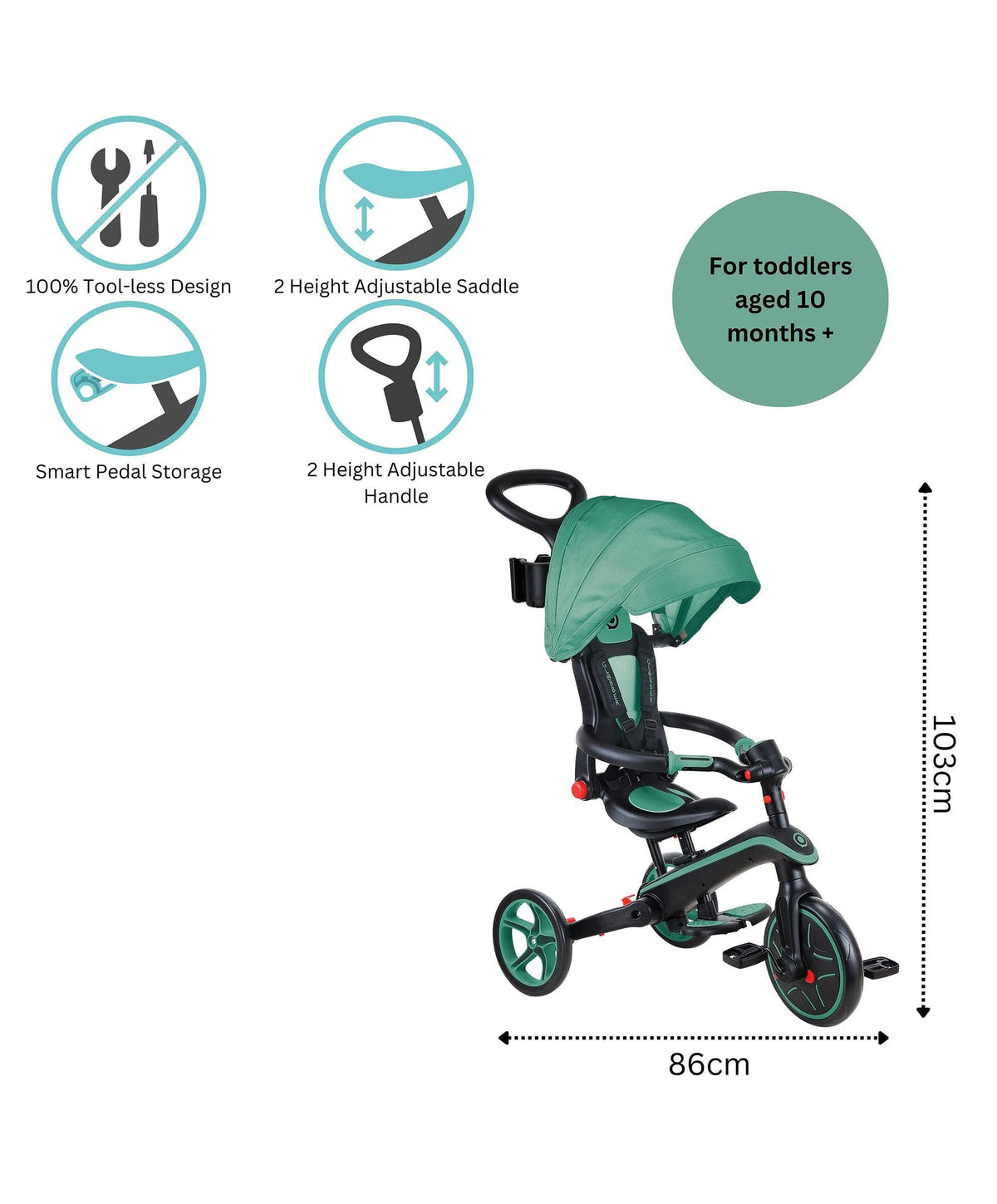 Globber Explorer Foldable 4-in-1 Trike - Olive – Mamas & Papas UK