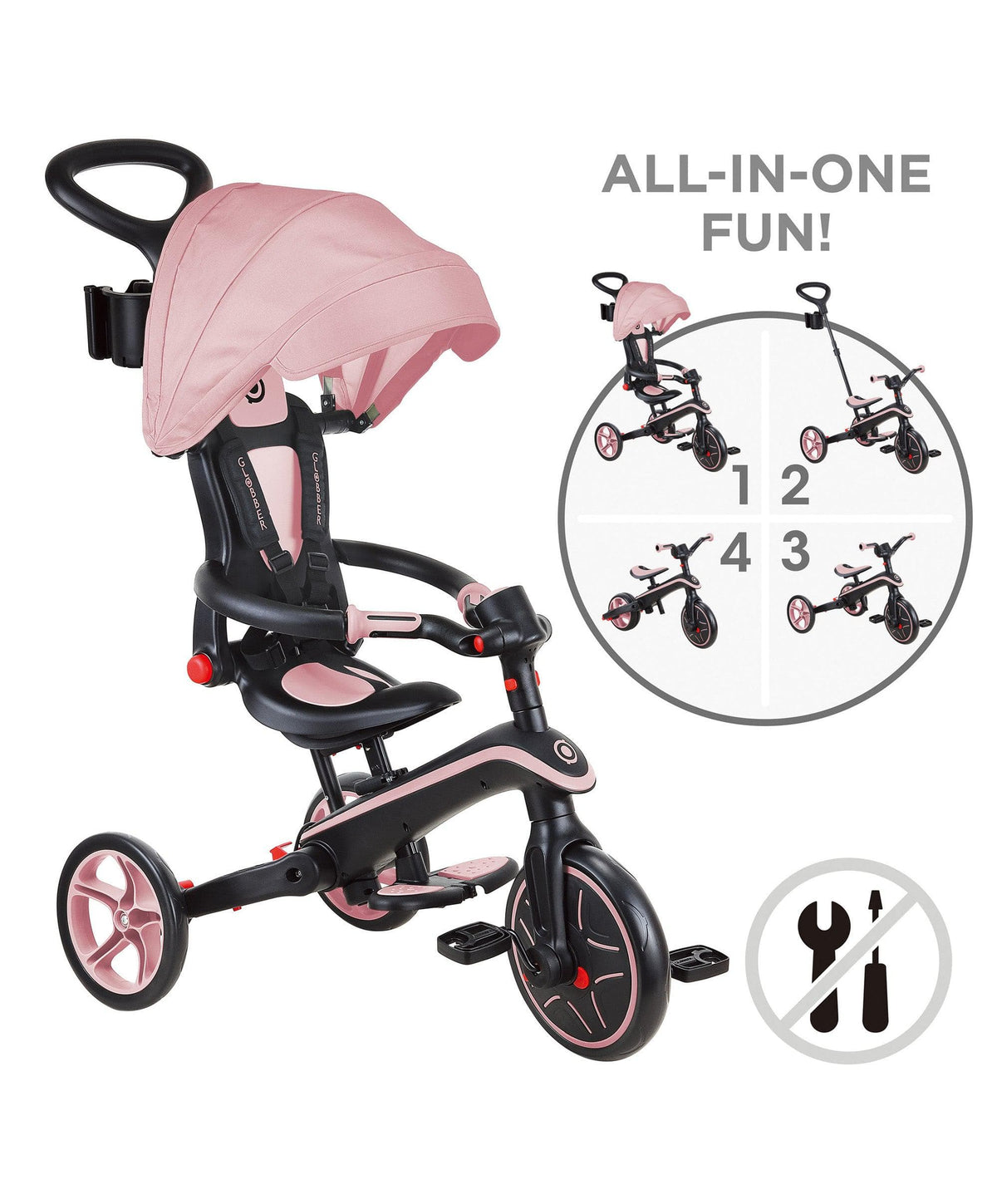 Globber Explorer Foldable 4-in-1 Trike - Pastel Pink – Mamas & Papas UK