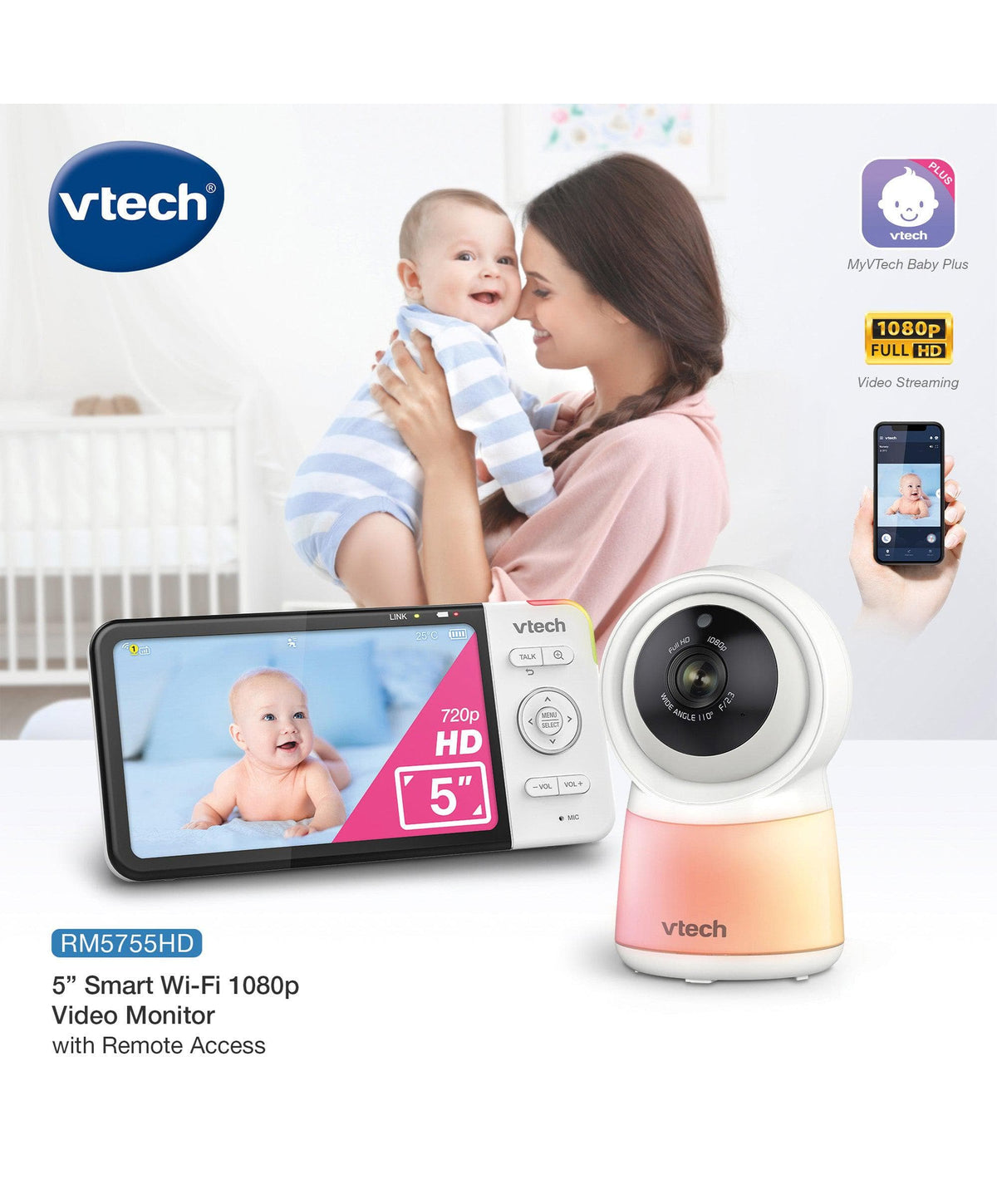 VTech RM5755HD 5” Smart Baby Monitor - White – Mamas & Papas UK