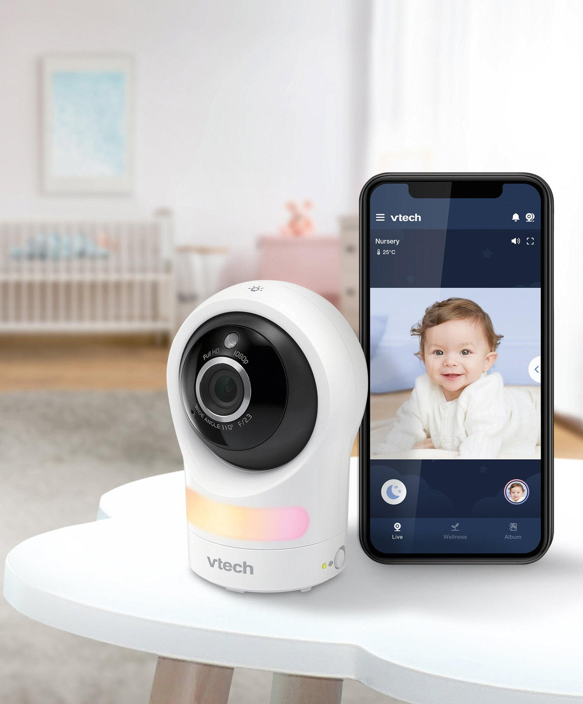 VTech RM9761 Wi-Fi 1080p Smart Baby Cam – White – Mamas & Papas UK