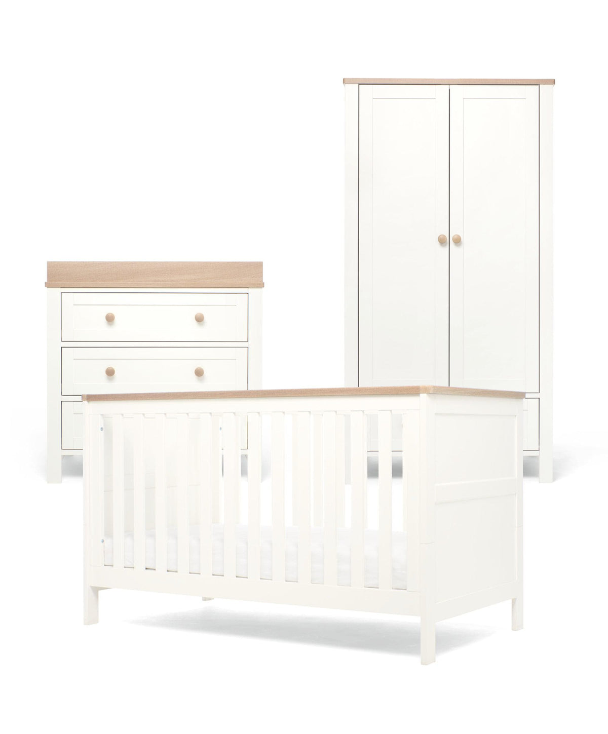 Wedmore White/Natural Cotbed, Dresser & Wardrobe Nursery Furniture ...